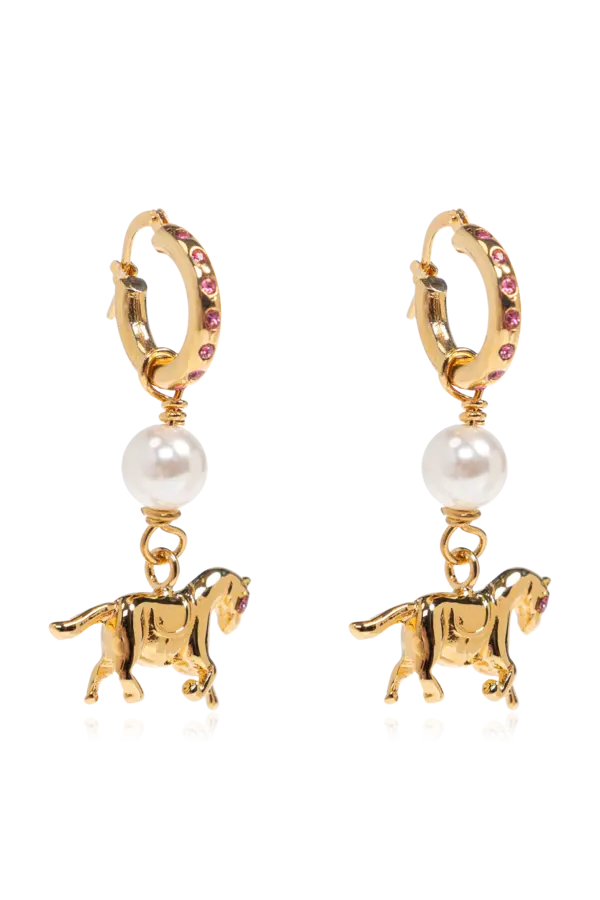 Marni Brass Hoop Earrings With Pearl And Gemstone Detailing - Gold