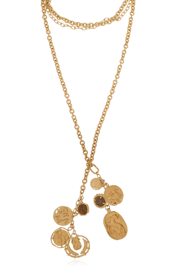 Chloé Brass Medallion Double Chain Necklace - Gold