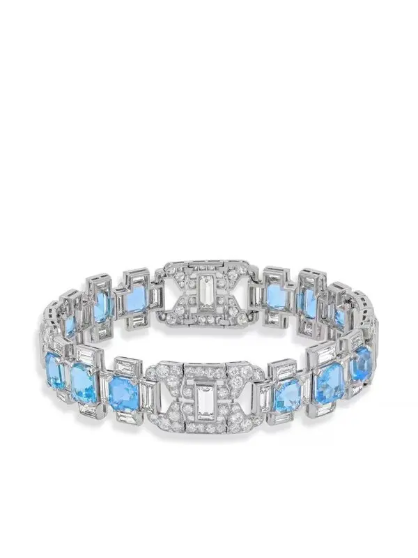 PRAGNELL Platinum Art Deco Aquamarine And Diamond Bracelet - Silver