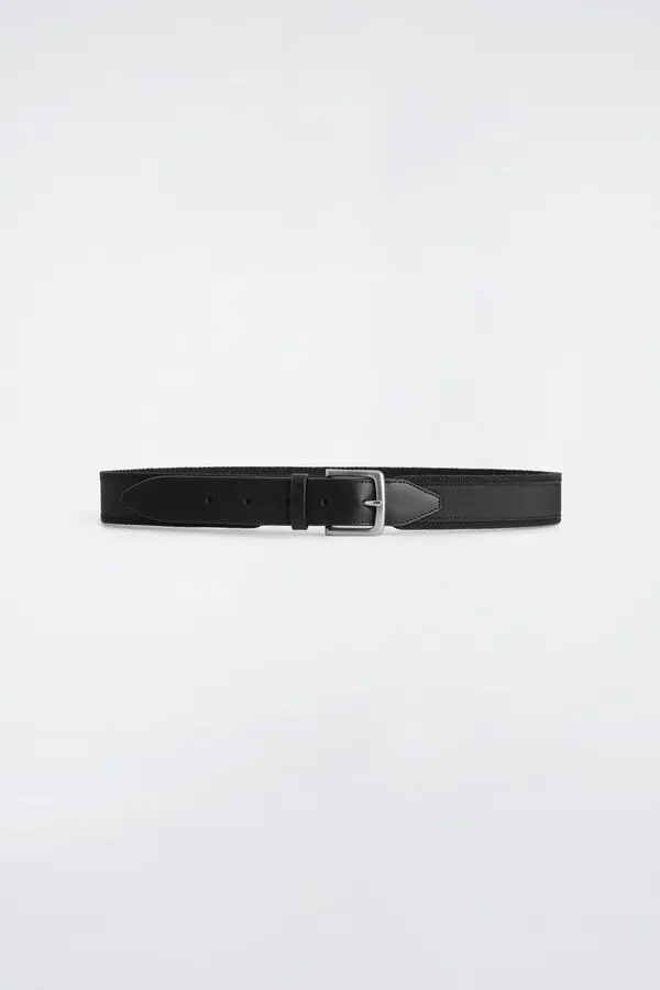 Cos Leather-trimmed Webbing Belt - Black
