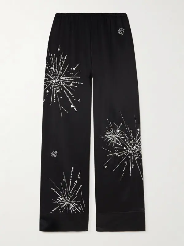 Bernadette Louis Sequin-embellished Silk-blend Satin Pajama Pants - Black