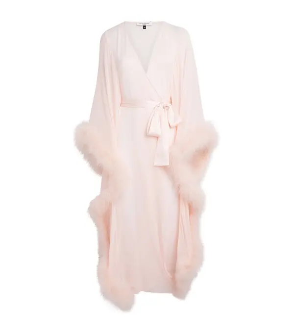GILDA & PEARL Silk-ostrich Feather Taylor Long Robe - Pink
