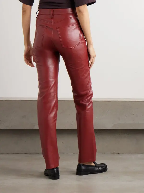 AGOLDE 90s Pinch Waist Long Recycled Leather-blend Straight-leg Pants - Red