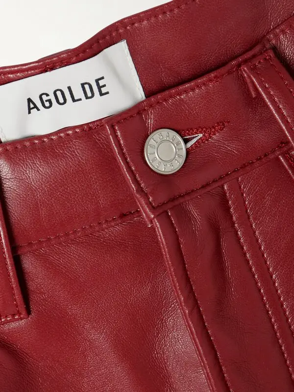 AGOLDE 90s Pinch Waist Long Recycled Leather-blend Straight-leg Pants - Red