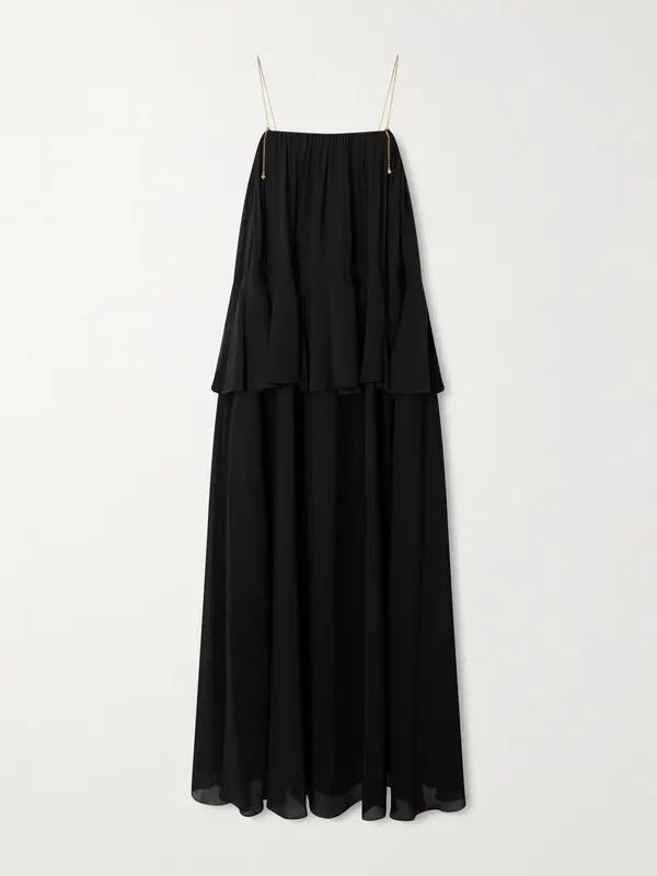 Chloé Open-back Embellished Tiered Silk-georgette Maxi Dress
