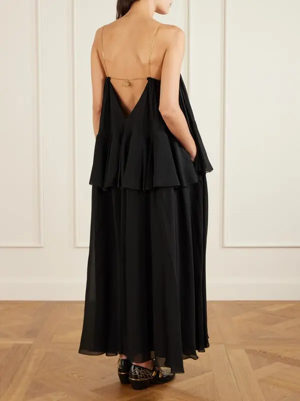 Chloé Open-back Embellished Tiered Silk-georgette Maxi Dress