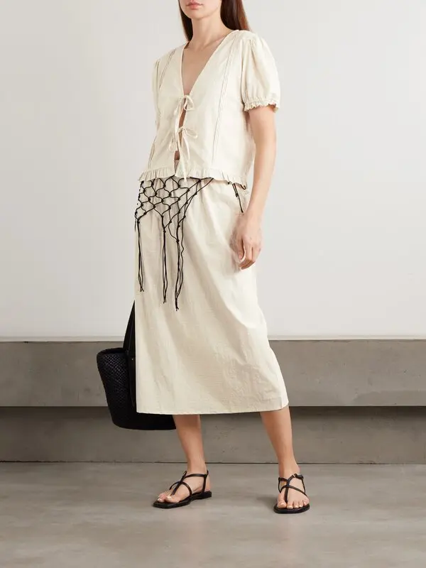 DEIJI STUDIOS Pintuck Tie-detailed Checked Cotton-poplin Blouse - Neutrals