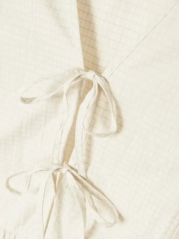 DEIJI STUDIOS Pintuck Tie-detailed Checked Cotton-poplin Blouse - Neutrals