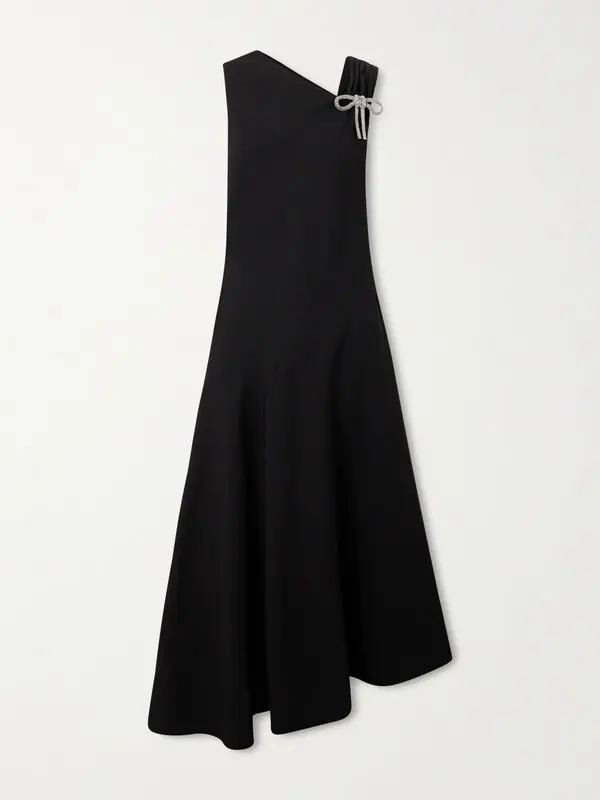 JIL SANDER Asymmetric Bow-embellished Crepe Midi Dress