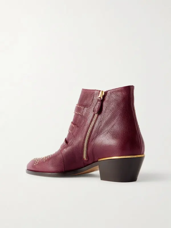 Chloé Susanna Studded Leather Ankle Boots - Red