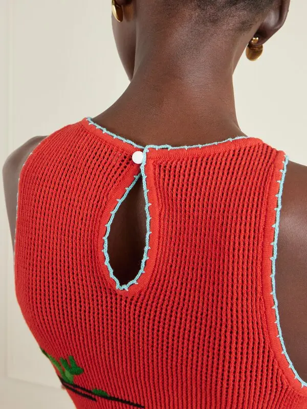 Staud Marea Embroidered Open-knit Mini Dress
