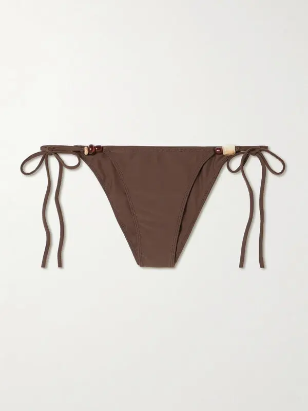 Faithfull The Brand Eden Bead-embellished Recycled Bikini Briefs - Brown