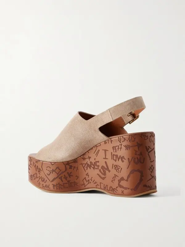 Chloé Maxime Suede Platform Wedge Sandals - Neutrals