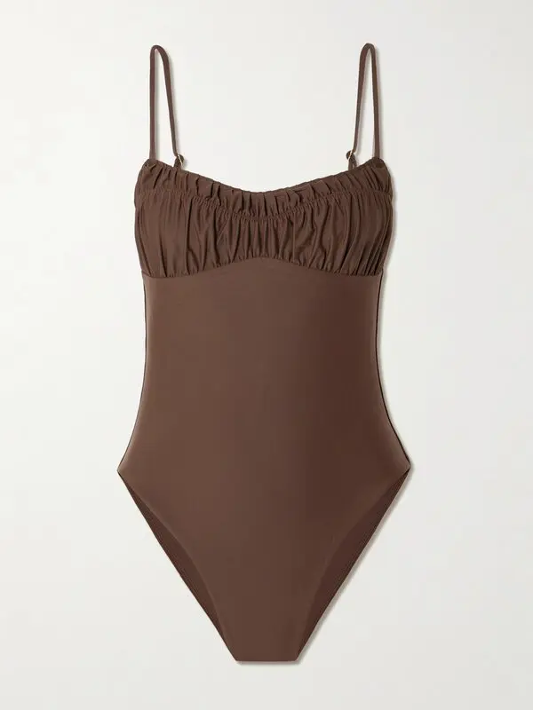 Faithfull The Brand Rocio Ruched Recycled Swimsuit - Brown