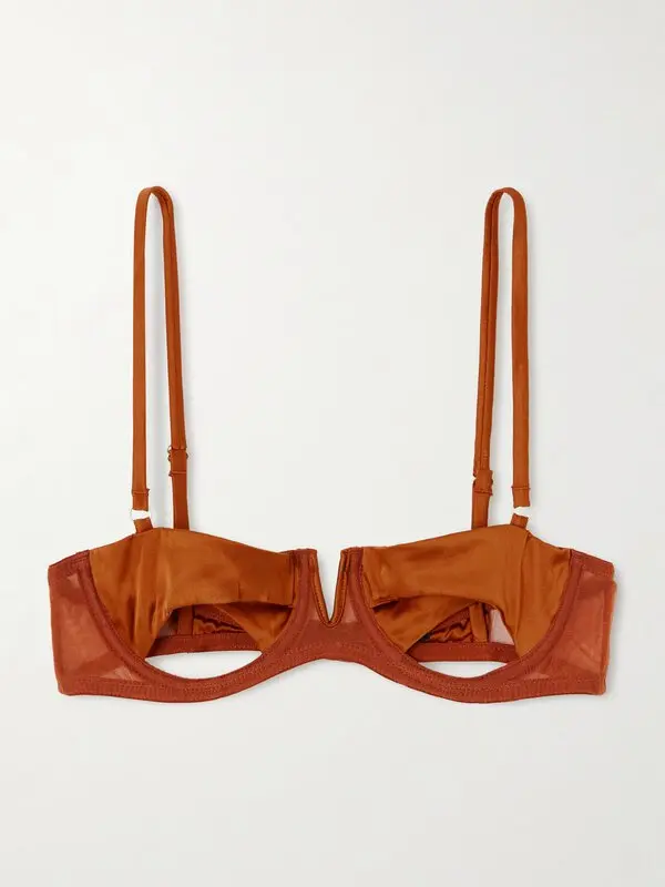 Kiki De Montparnasse Maxim Cutout Stretch-silk Underwired Balconette Bra - Orange
