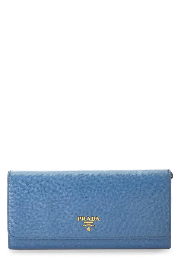 Prada Saffiano Wallet On Chain - Blue