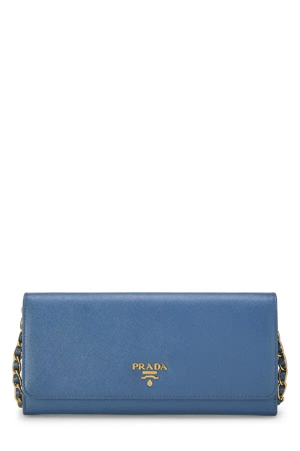 Prada Saffiano Wallet On Chain - Blue