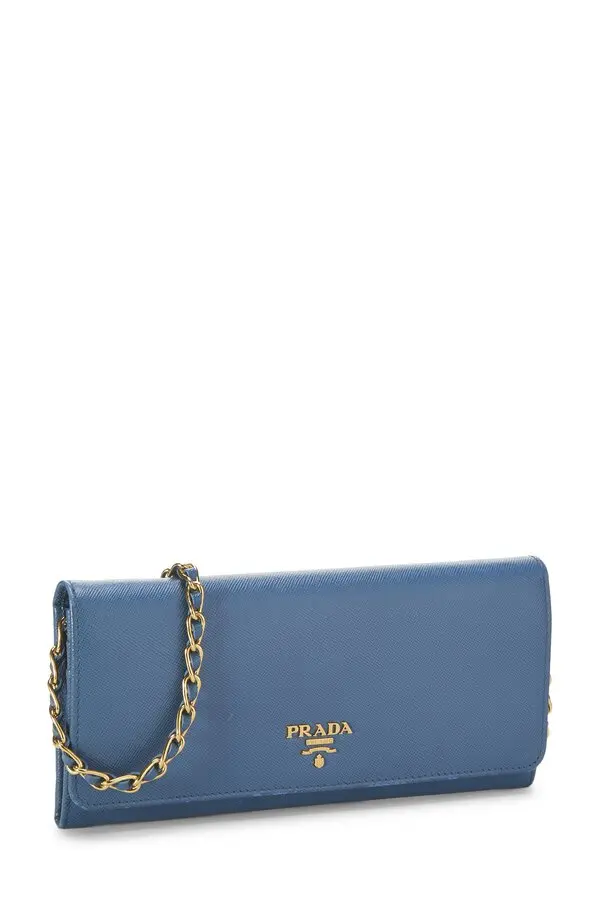 Prada Saffiano Wallet On Chain - Blue