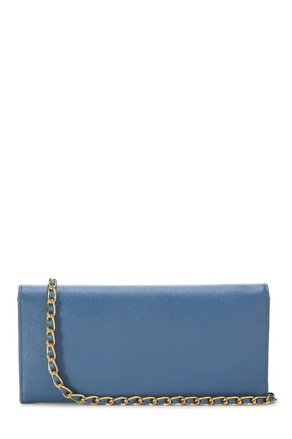 Prada Saffiano Wallet On Chain - Blue
