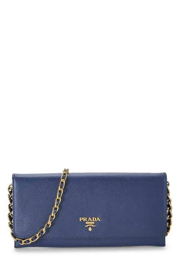 Prada Saffiano Wallet On Chain - Navy