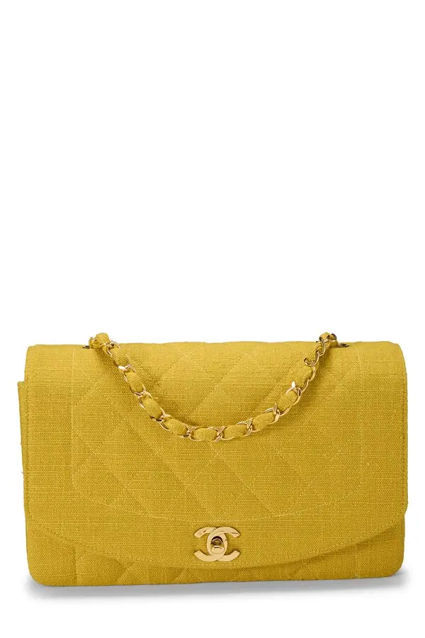 Chanel Quilted Linen Classic Flap Bag - Yellow