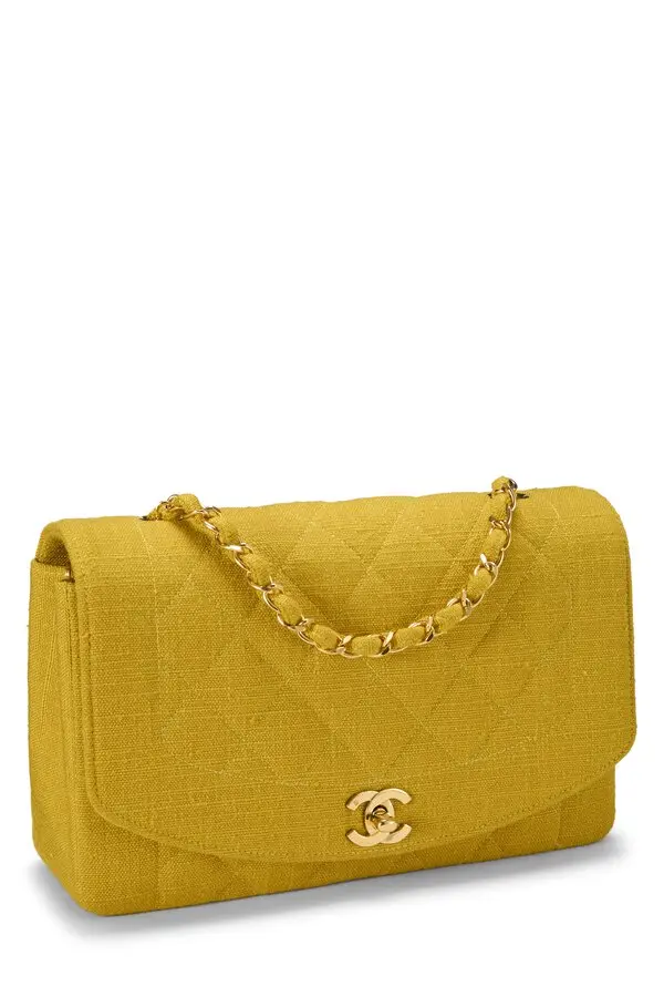 Chanel Quilted Linen Classic Flap Bag - Yellow