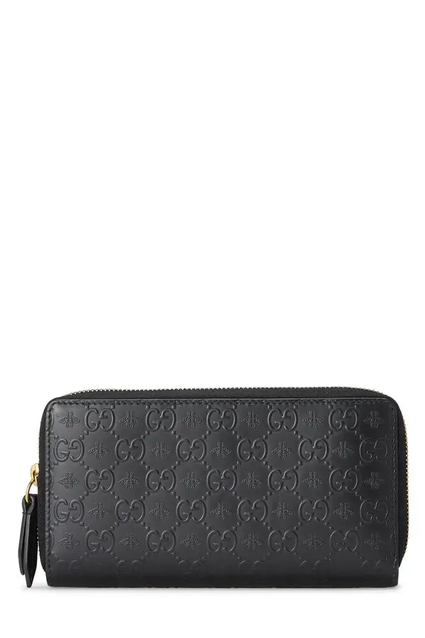 Gucci Embossed Bee Zip Around Wallet - Black