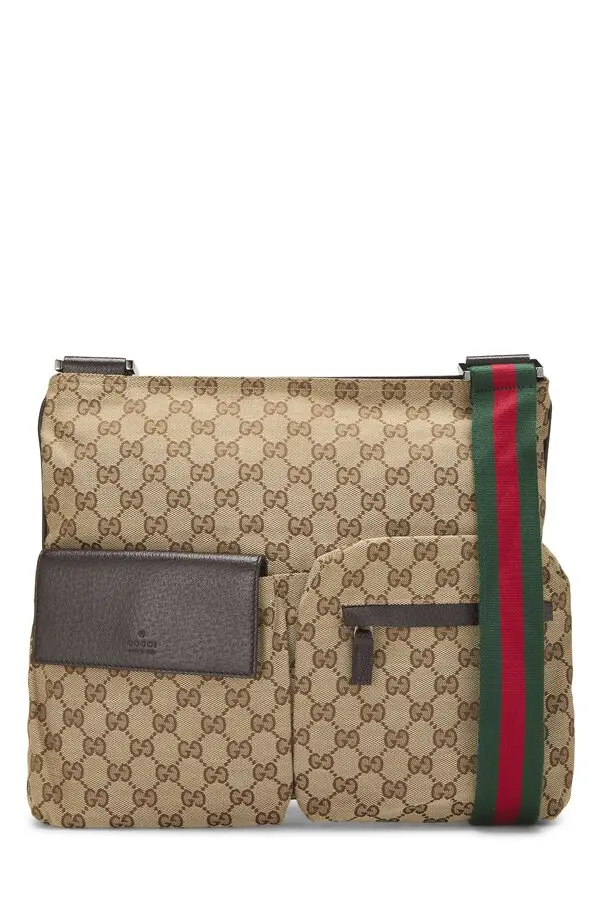 Gucci Original Gg Canvas Web Double Pocket Messenger - Beige