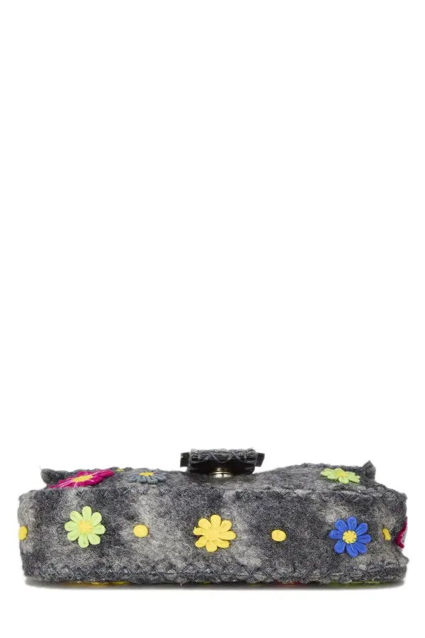 Fendi Felt Floral Appliqué Baguette - Grey