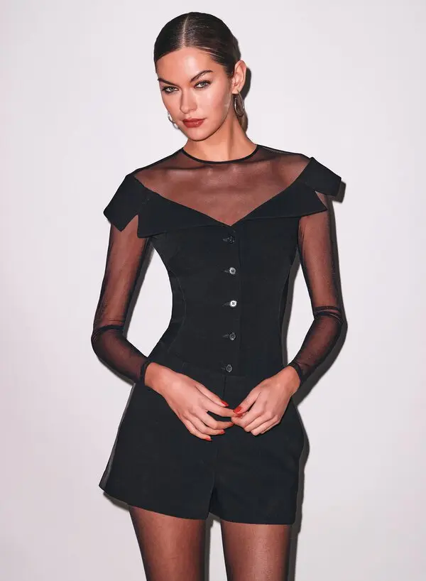 FLEUR DU MAL Cold Shoulder Tailored Bodysuit