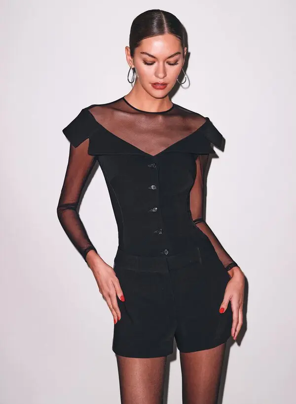 FLEUR DU MAL Cold Shoulder Tailored Bodysuit