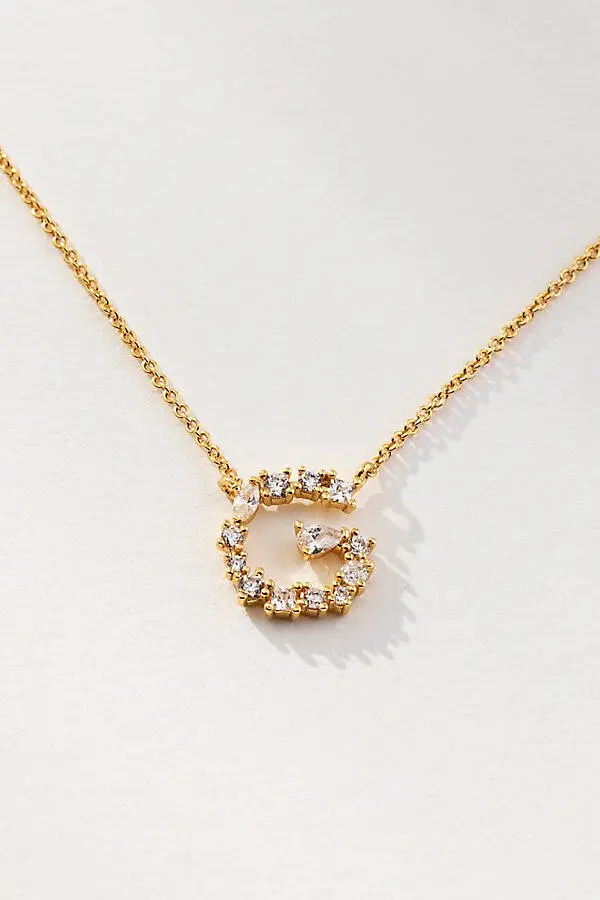 Anthropologie Delicate Crystal Monogram Necklace - G