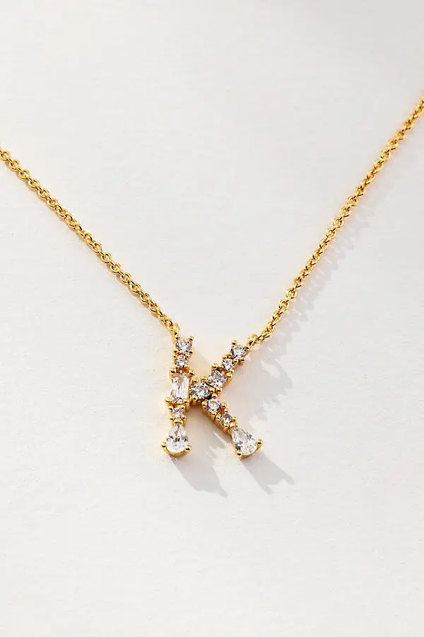 Anthropologie Delicate Crystal Monogram Necklace - K