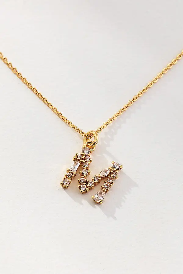 Anthropologie Delicate Crystal Monogram Necklace - M
