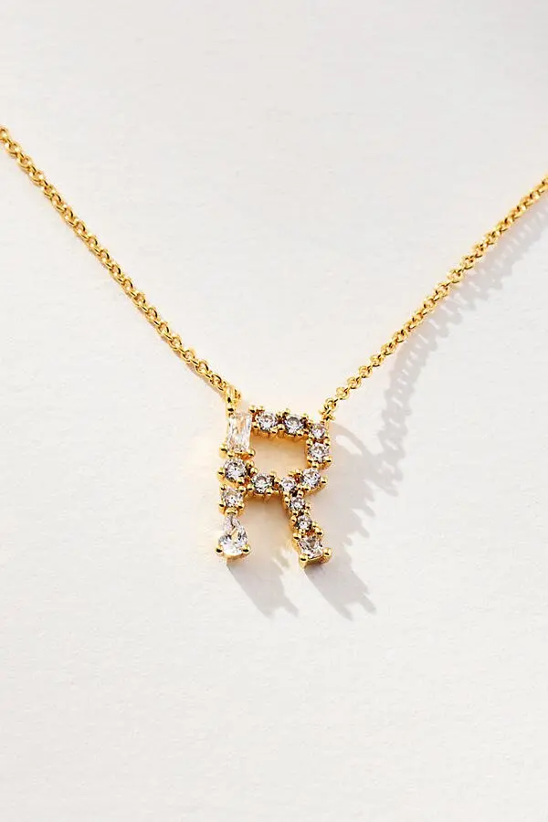 Anthropologie Delicate Crystal Monogram Necklace - R