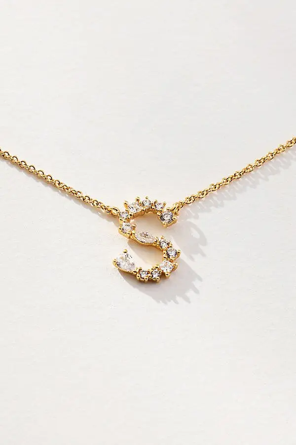 Anthropologie Delicate Crystal Monogram Necklace - S