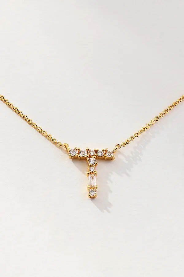 Anthropologie Delicate Crystal Monogram Necklace - T