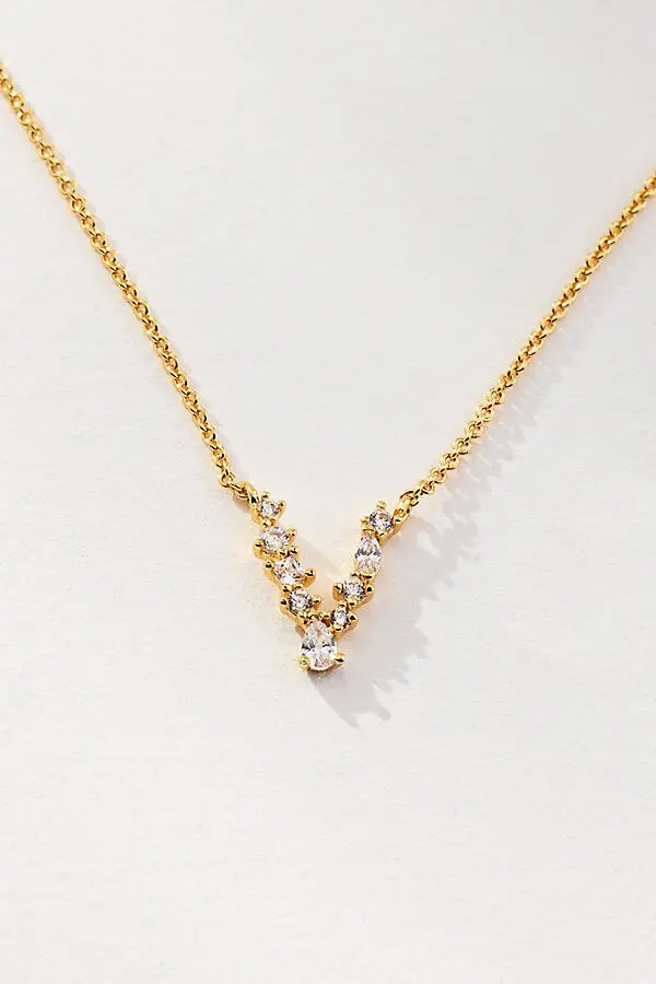 Anthropologie Delicate Crystal Monogram Necklace - V