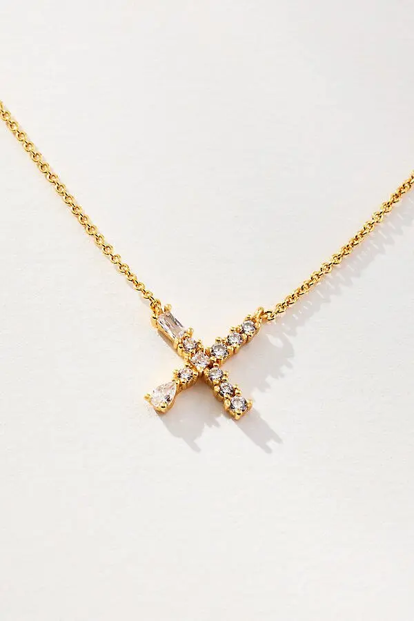 Anthropologie Delicate Crystal Monogram Necklace - X