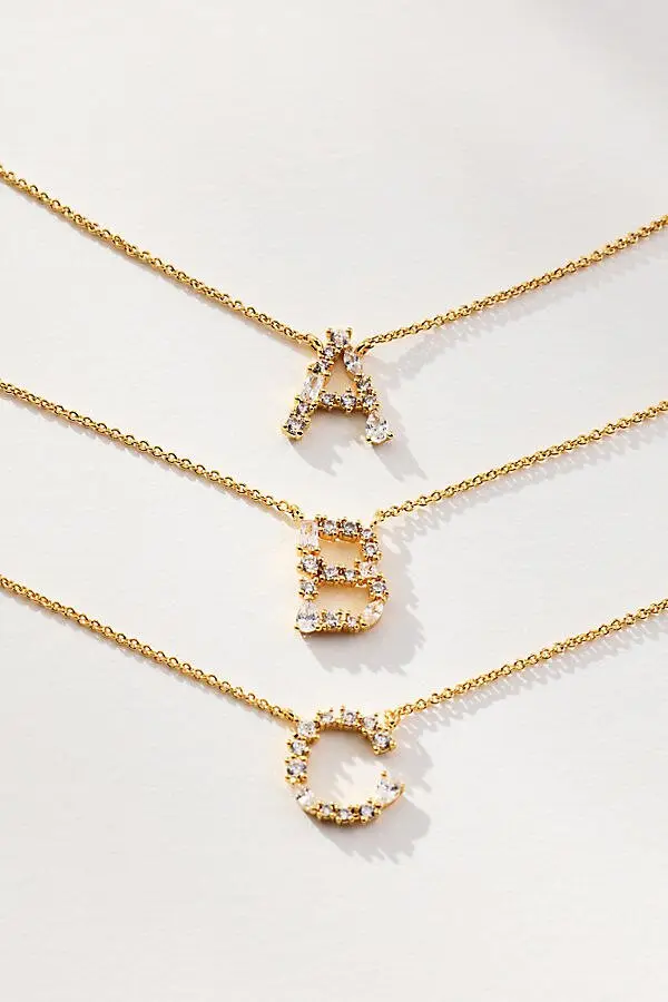 Anthropologie Delicate Crystal Monogram Necklace - Y