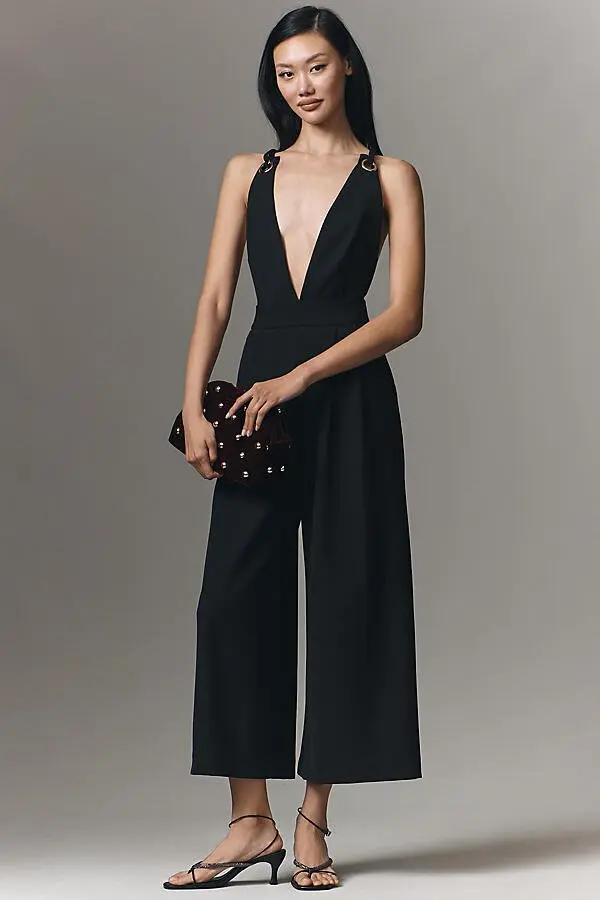 Maeve Sleeveless Deep-v Wide-leg Jumpsuit - Black