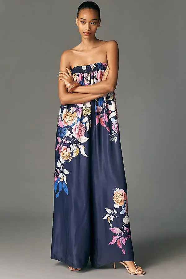 Maeve Printed Fluid Wide-leg Jumpsuit - Blue Floral