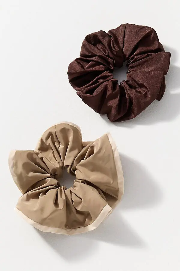 Anthropologie Nylon Scrunchies Set Of 2 - Chocolate
