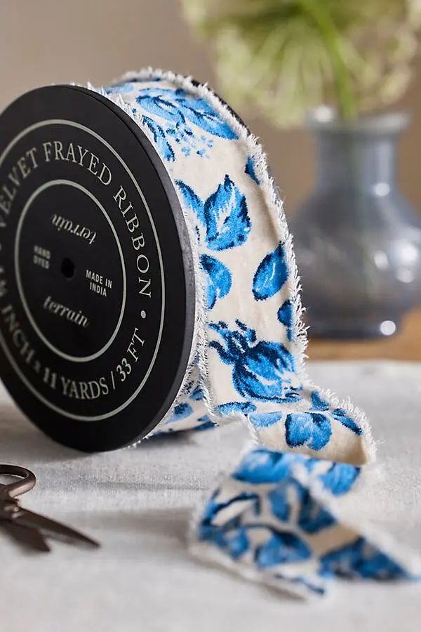 TERRAIN Tonal Floral Velvet Ribbon - Blue
