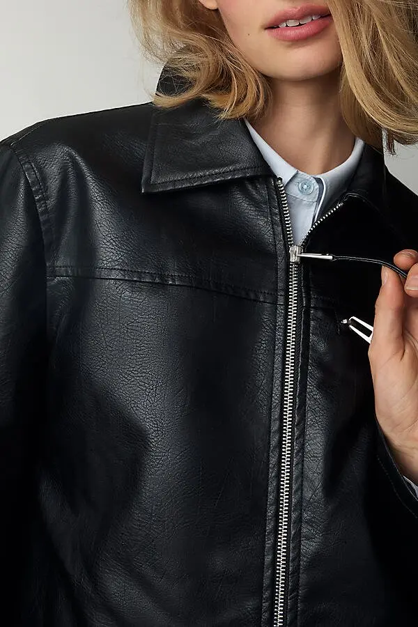 PILCRO Faux Leather Crop Moto Jacket