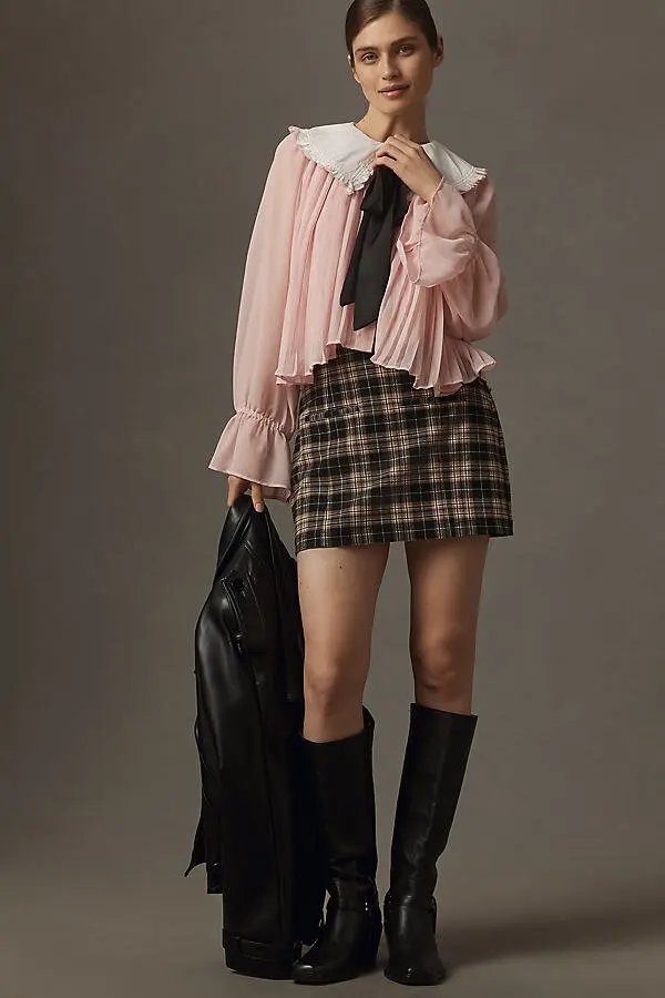 Maeve Oversized Collar Bow Blouse In Pink - 38% Off | Editorialist