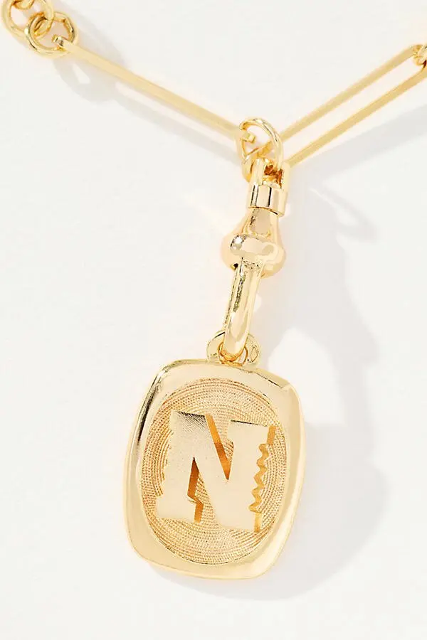 Anthropologie Linked Chain Monogram Pendant Necklace - N