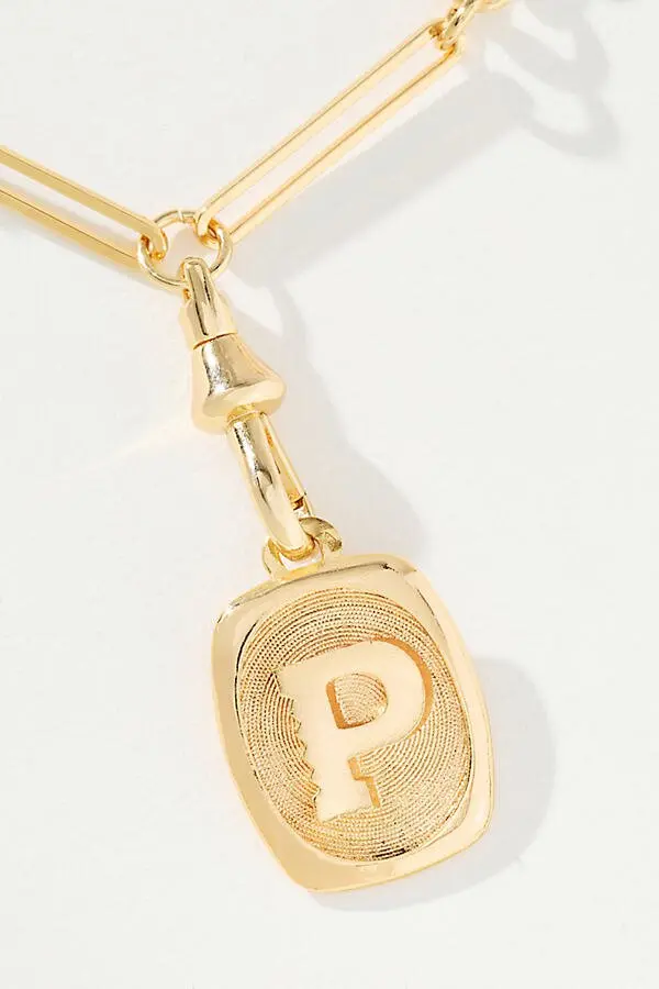Anthropologie Linked Chain Monogram Pendant Necklace - P