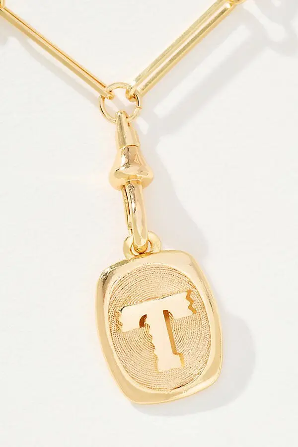 Anthropologie Linked Chain Monogram Pendant Necklace - T