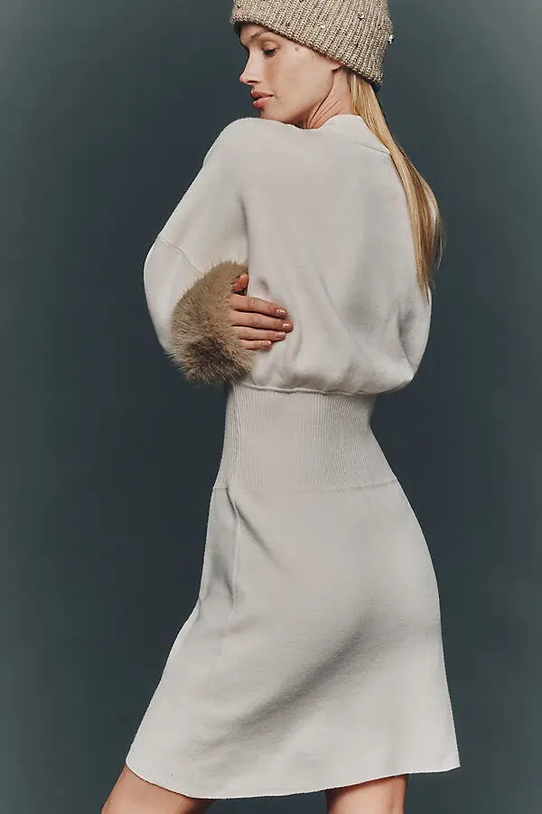 Anthropologie Long-Sleeve Faux Fur Trim Mini Dress In White - 82% Off |  Editorialist